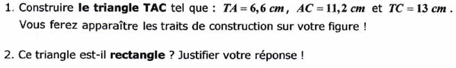 Exercice 8 : Théorème de Pythagore : Classe de quatrième