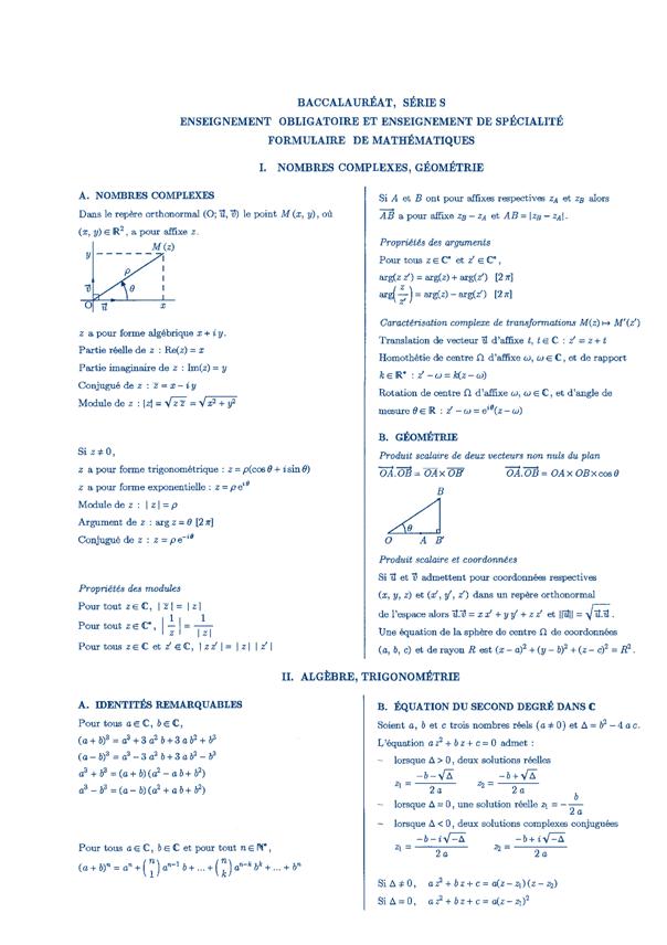 Formulaire de mathématiques pour la classe de terminale S